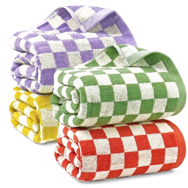 4 Pack Checkered Bath Towel Set, Soft Decorative Towels for Bathroom ...