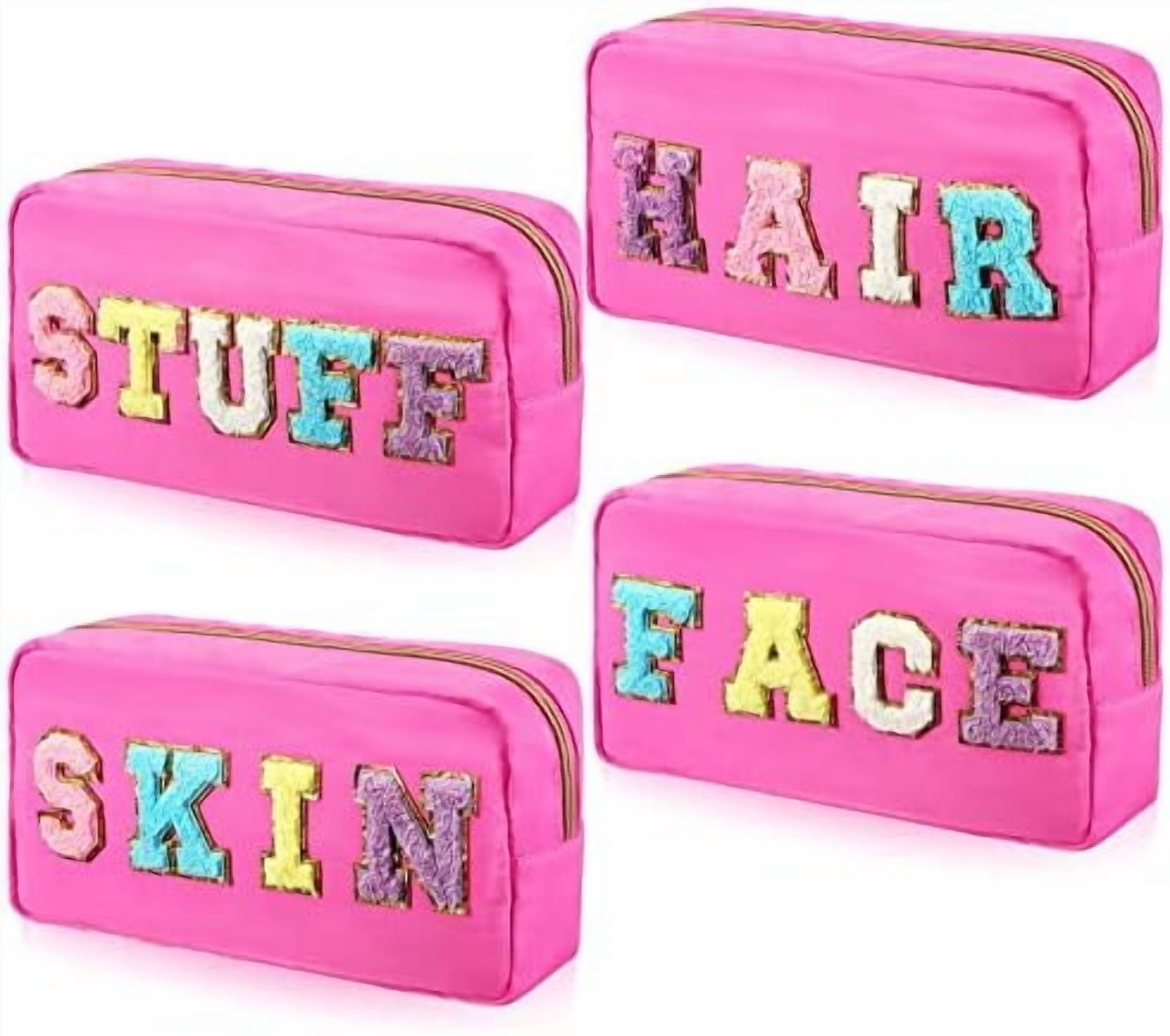4 Pack Chenille Letter Bag Makeup Bag Preppy Skincare Bag Nylon ...