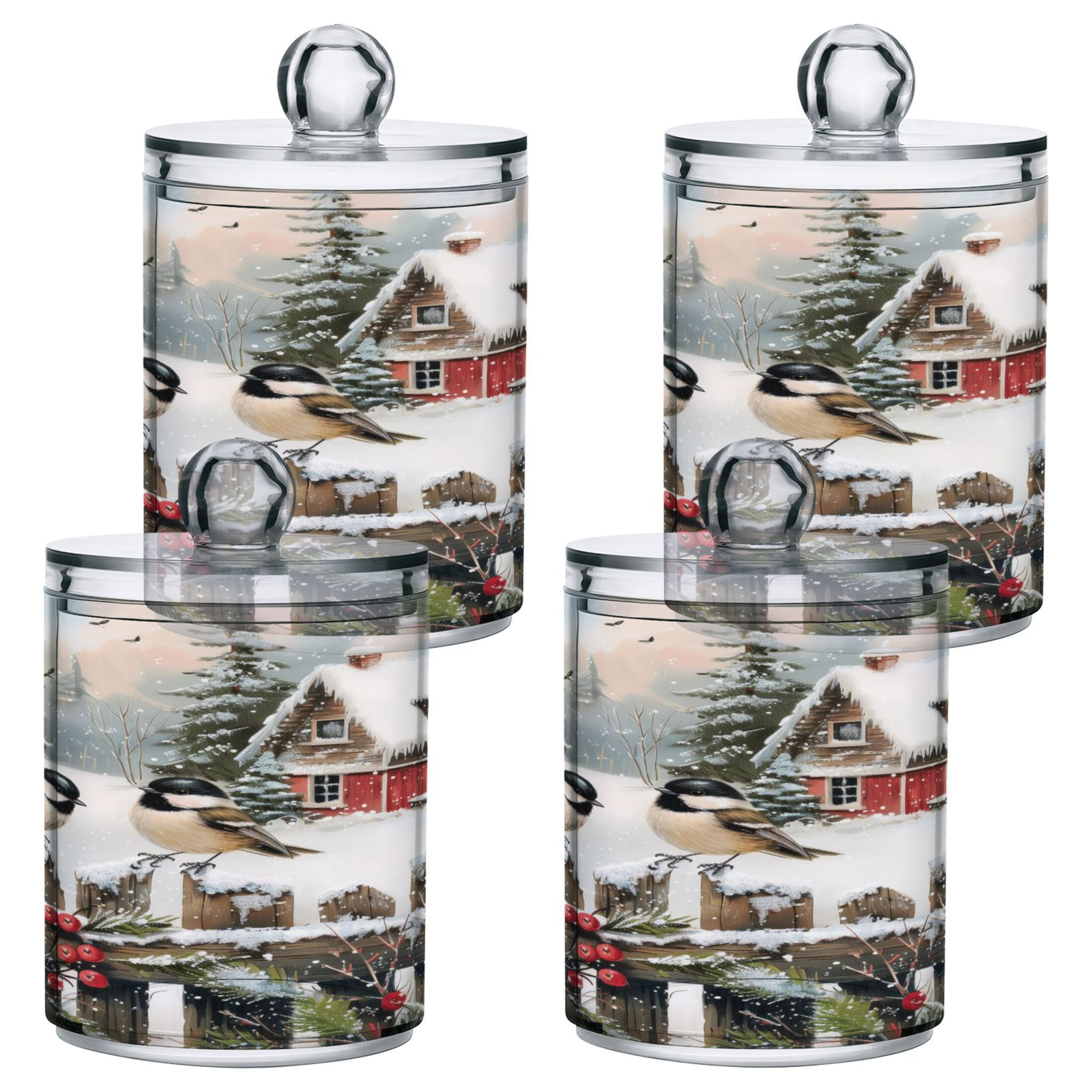 4 Pack Chickadees Bird and House Qtip Holder Dispenser Clear Plastic ...