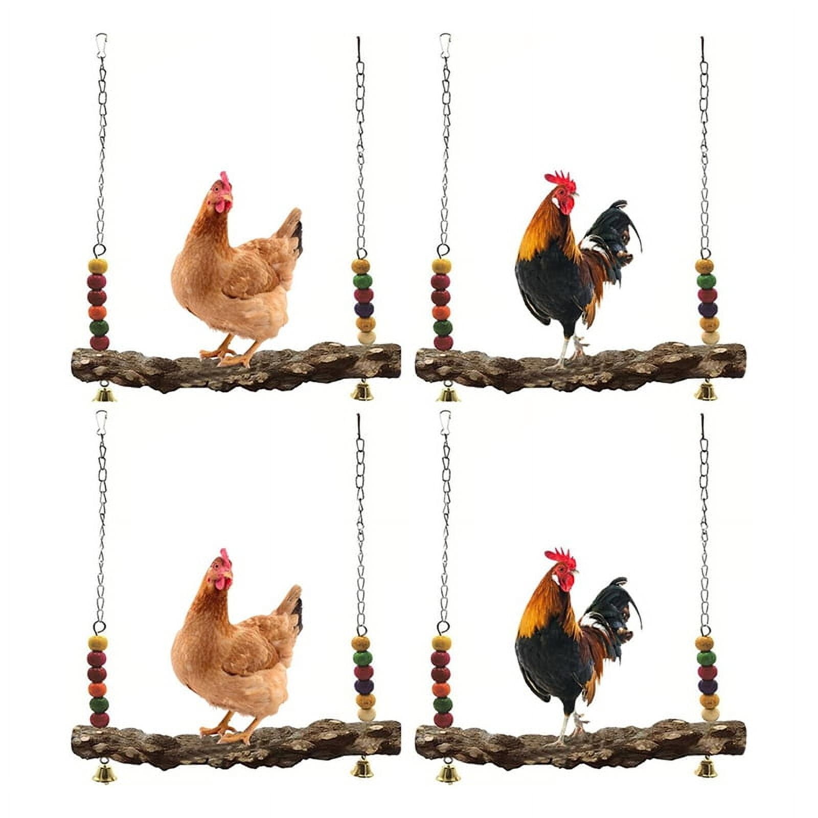 4 Pack Chicken Bird Swing,Natural Wooden Swing Toys,Wood Stand for ...