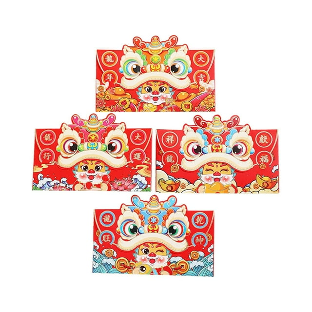 4 Pack Chinese New Year Red Envelope 2024 Dragon 3 For Dragon Red ...