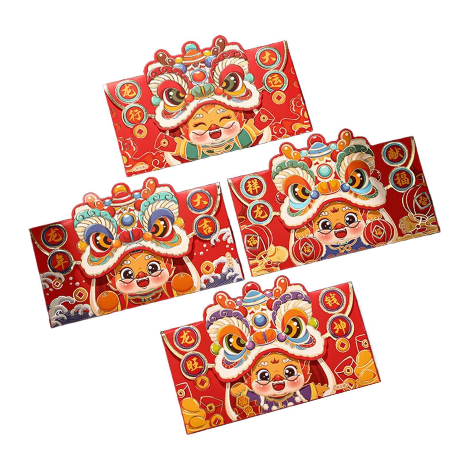 4 Pack Chinese New Year Red Envelope 2024 Dragon 3 For Dragon Red ...