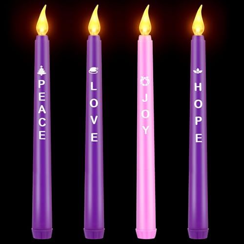 4 Pack Christmas Advent Candles with Words Flameless Advent Candle LED ...