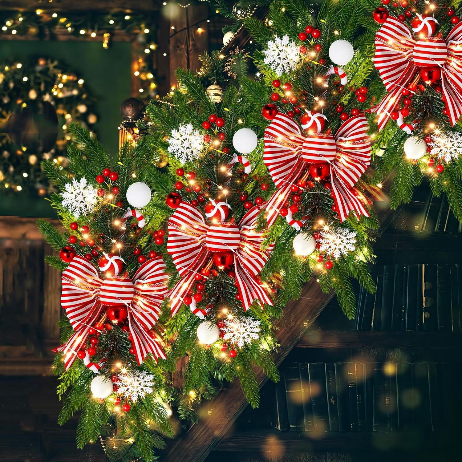 4 Pack Christmas Artificial Swags 24" Xmas The Cordless Prelit Stairway ...