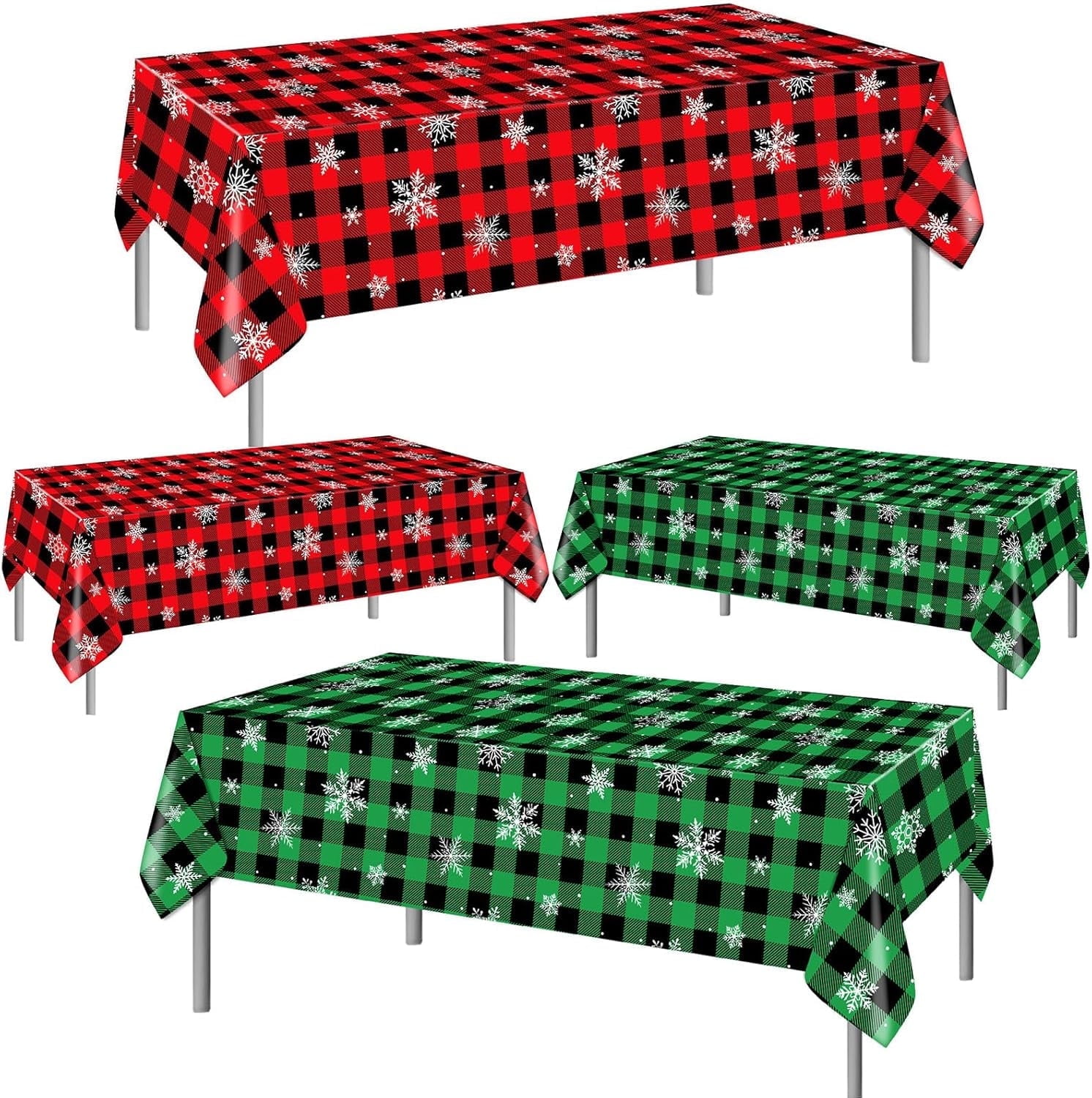 4 Pack Christmas Buffalo Plaid Snowflake Party Tablecloths Decorations ...