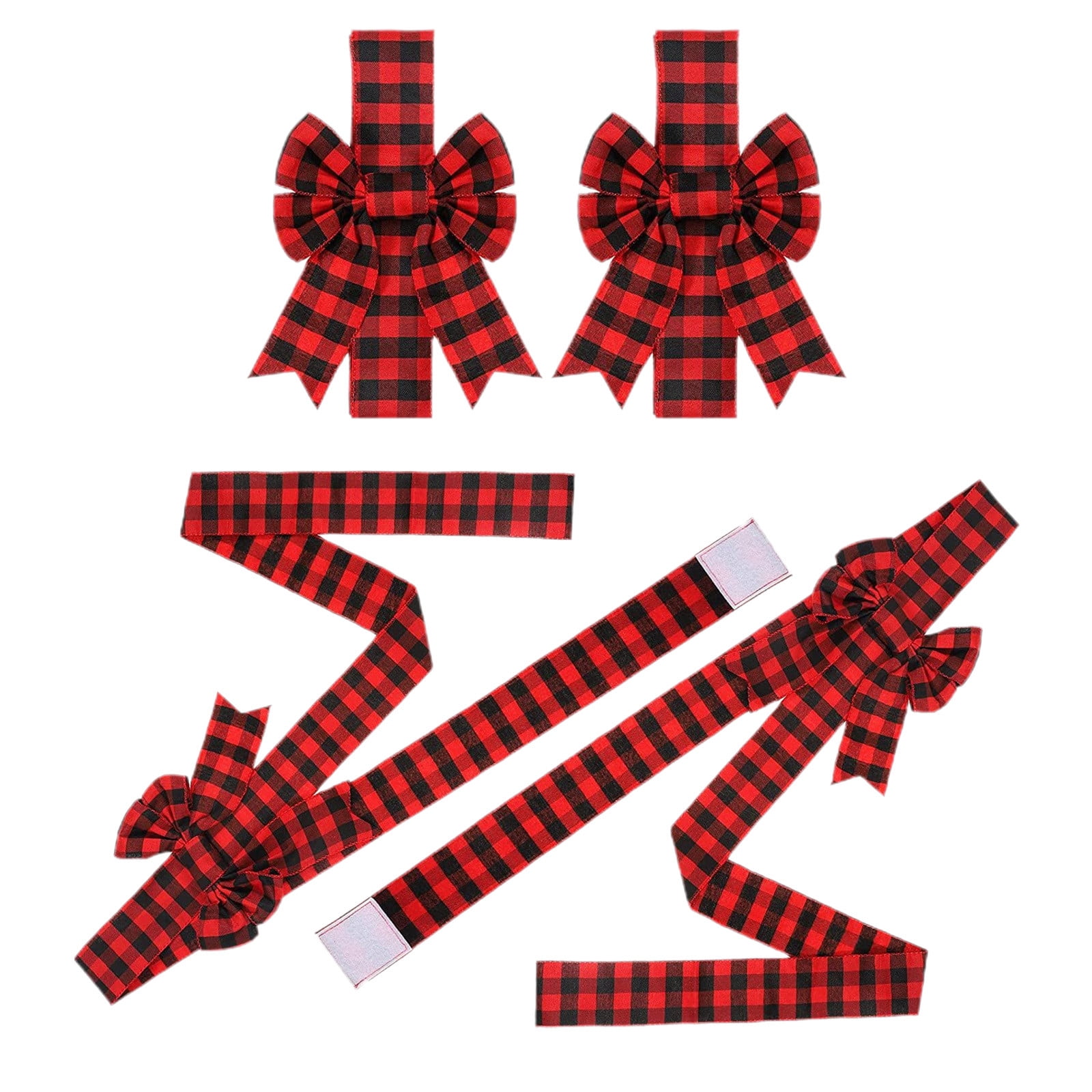 4 Pack Christmas Cabinet Ribbon Bows, Buffalo Plaid Door Bows and ...