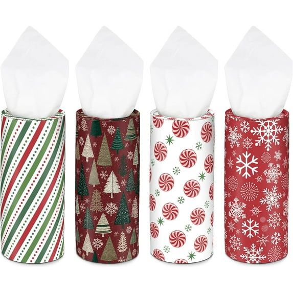 4-Pack Christmas Car Tissue Holders with Facial Tissues, Round Cup ...