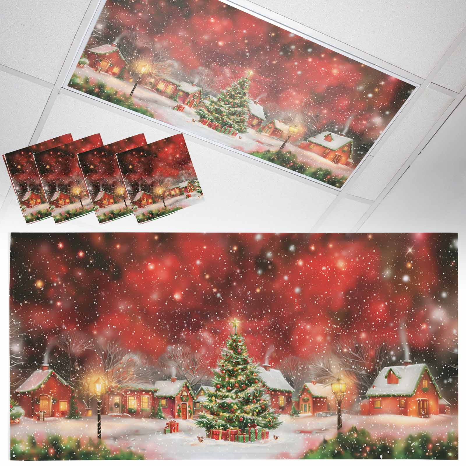 4 Pack Christmas Fluorescent Light Covers for Ceiling Lights Red View ...