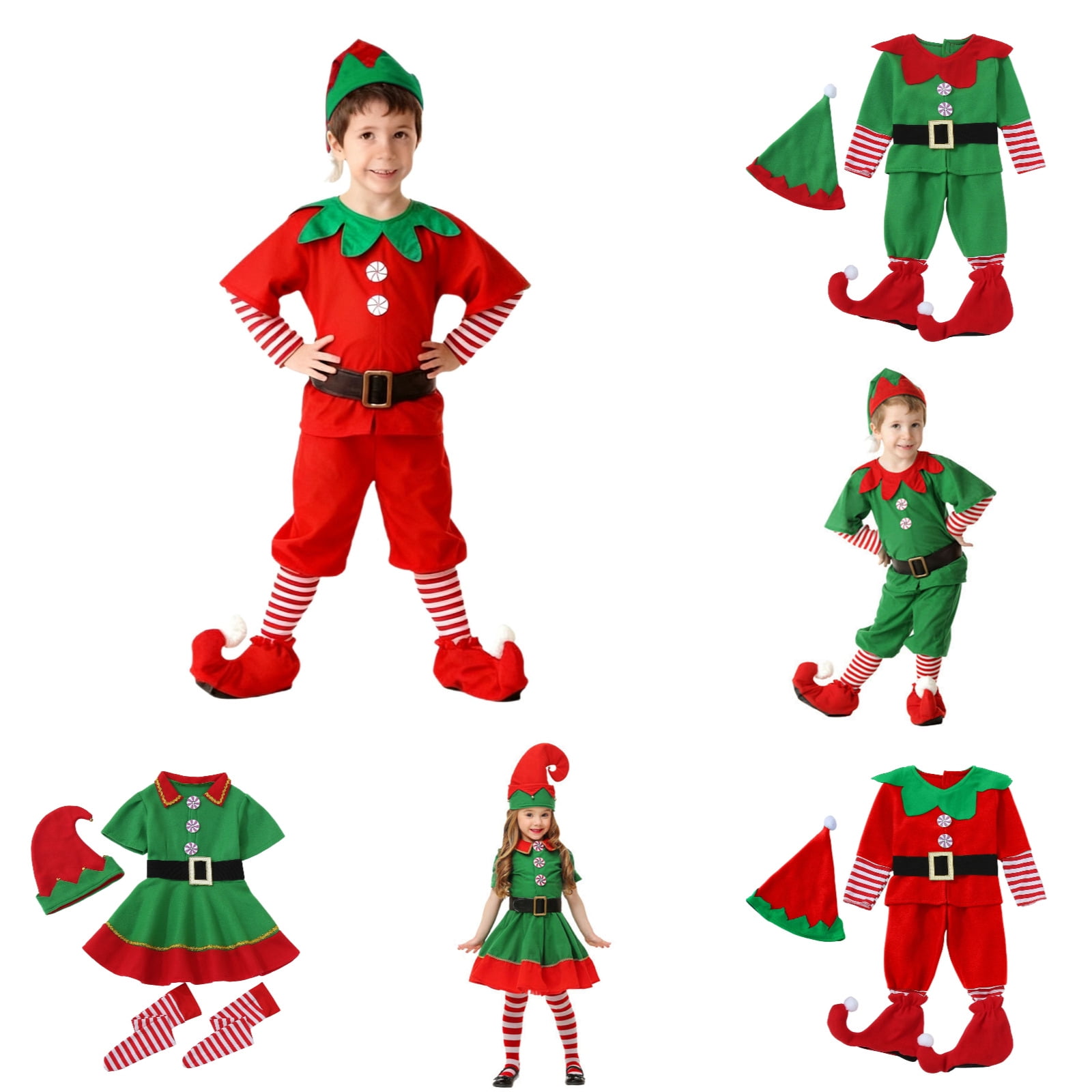 4 Pack Christmas Kids Elf, Girls Christmas Elf Velvet Dress_ Outfit ...