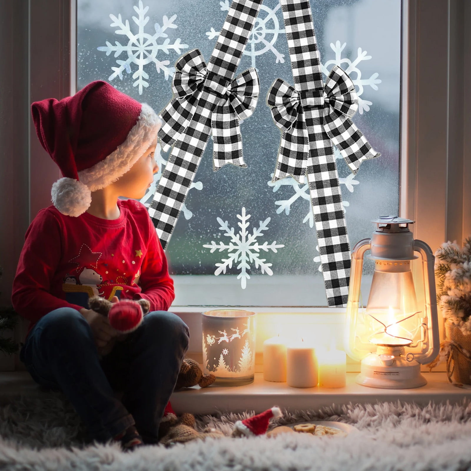 4 Pack Christmas Plaid Bow, Buffalo Check Ribbon Door Hanging ...