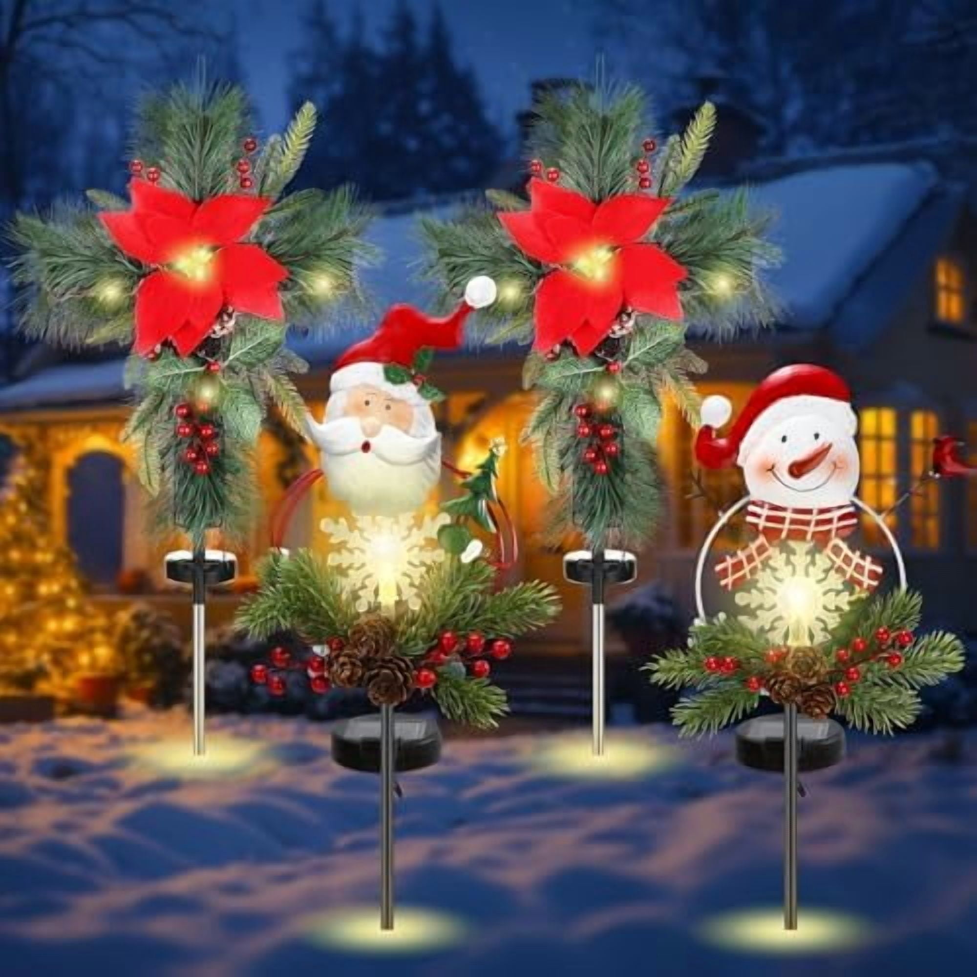 4 Pack Christmas Solar Stake Lights Christmas Grave Decorations Xmas ...