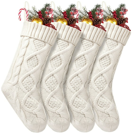 4 Pack Christmas Stockings 18 Inches Large Size Cable Knitted Stocking ...