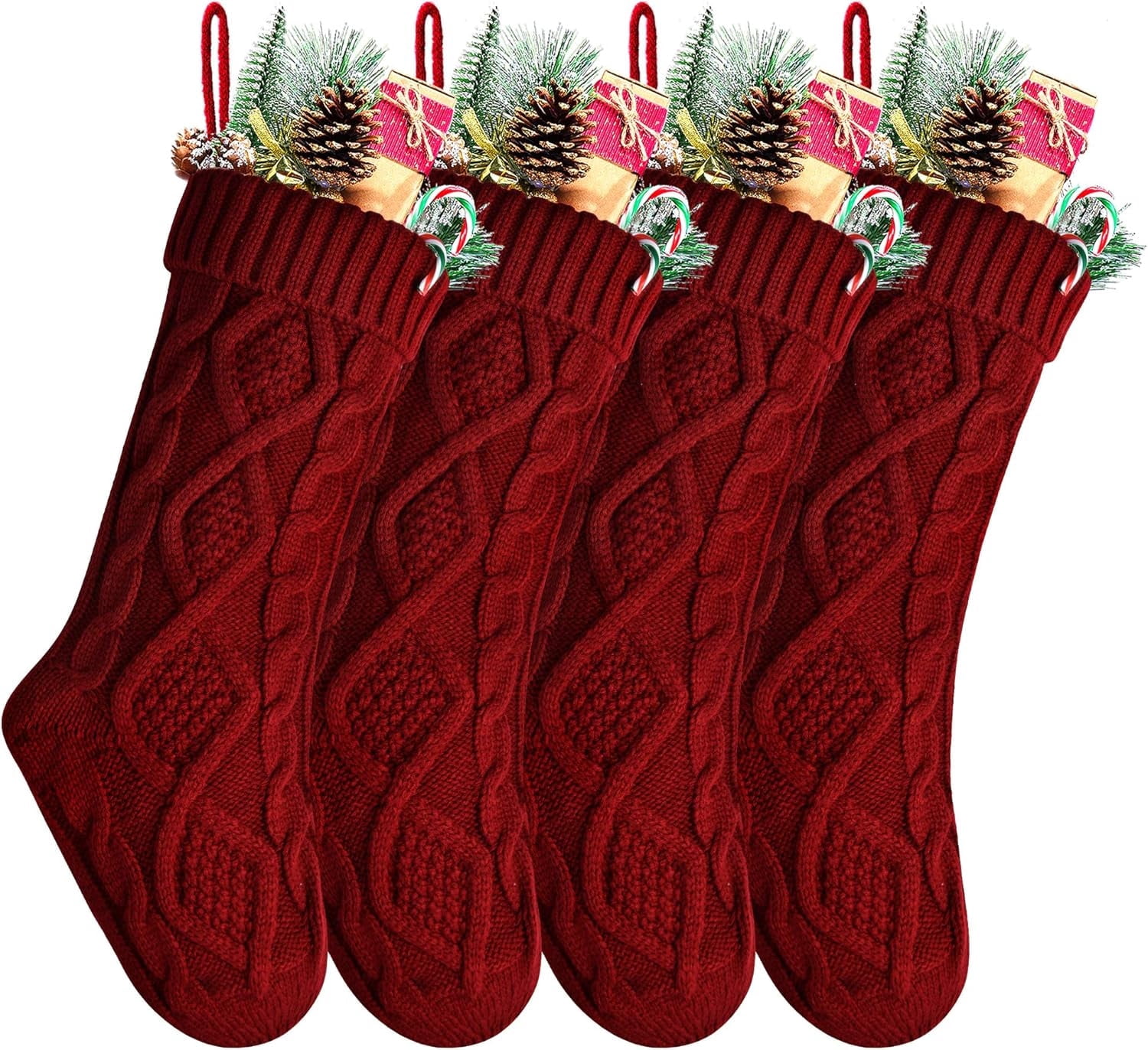 4 Pack Christmas Stockings Bulk, Large 18 Inch Burgundy, Ivory, Green ...