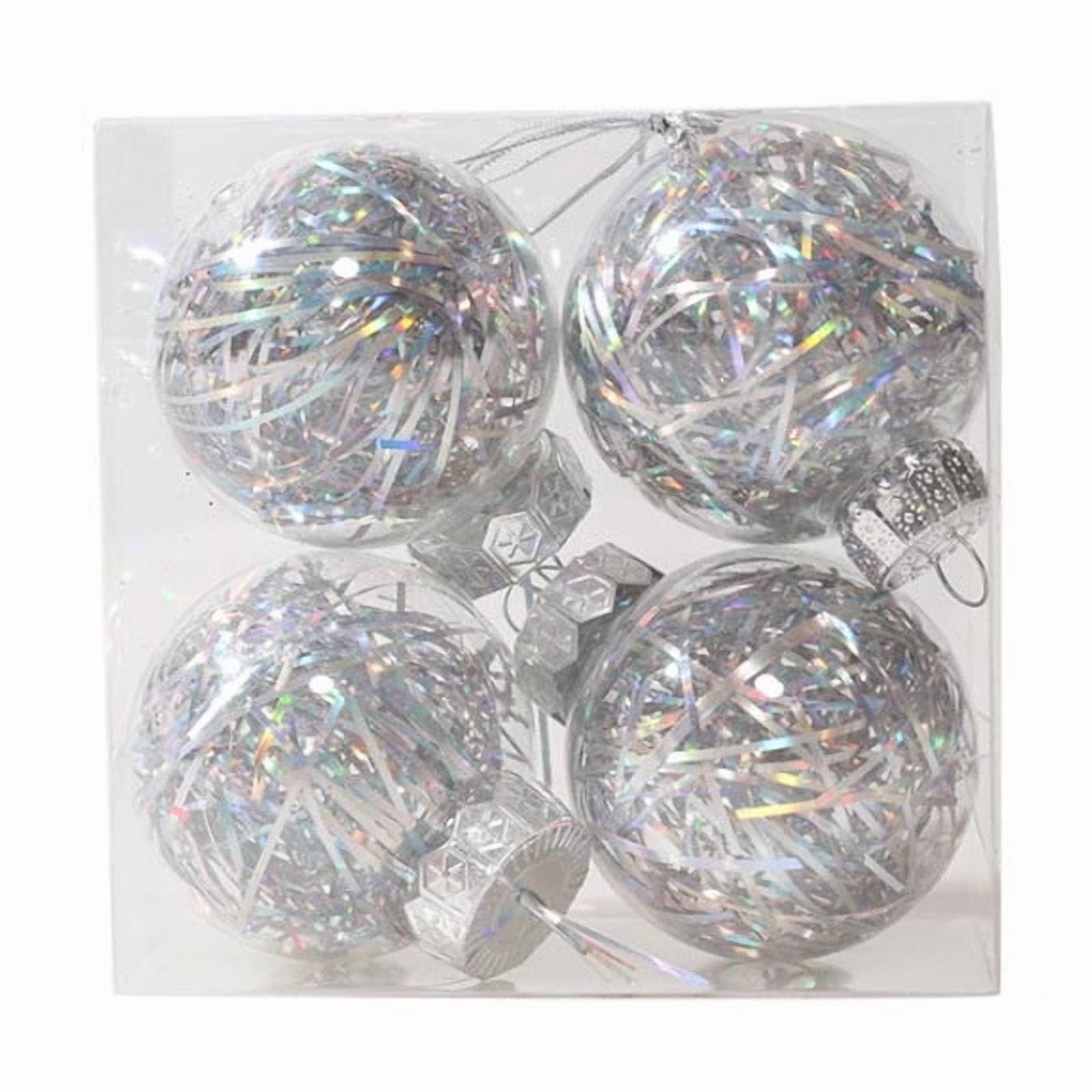 4-Pack Christmas Transparent Glitter Ribbon Ball Ornament Set ...