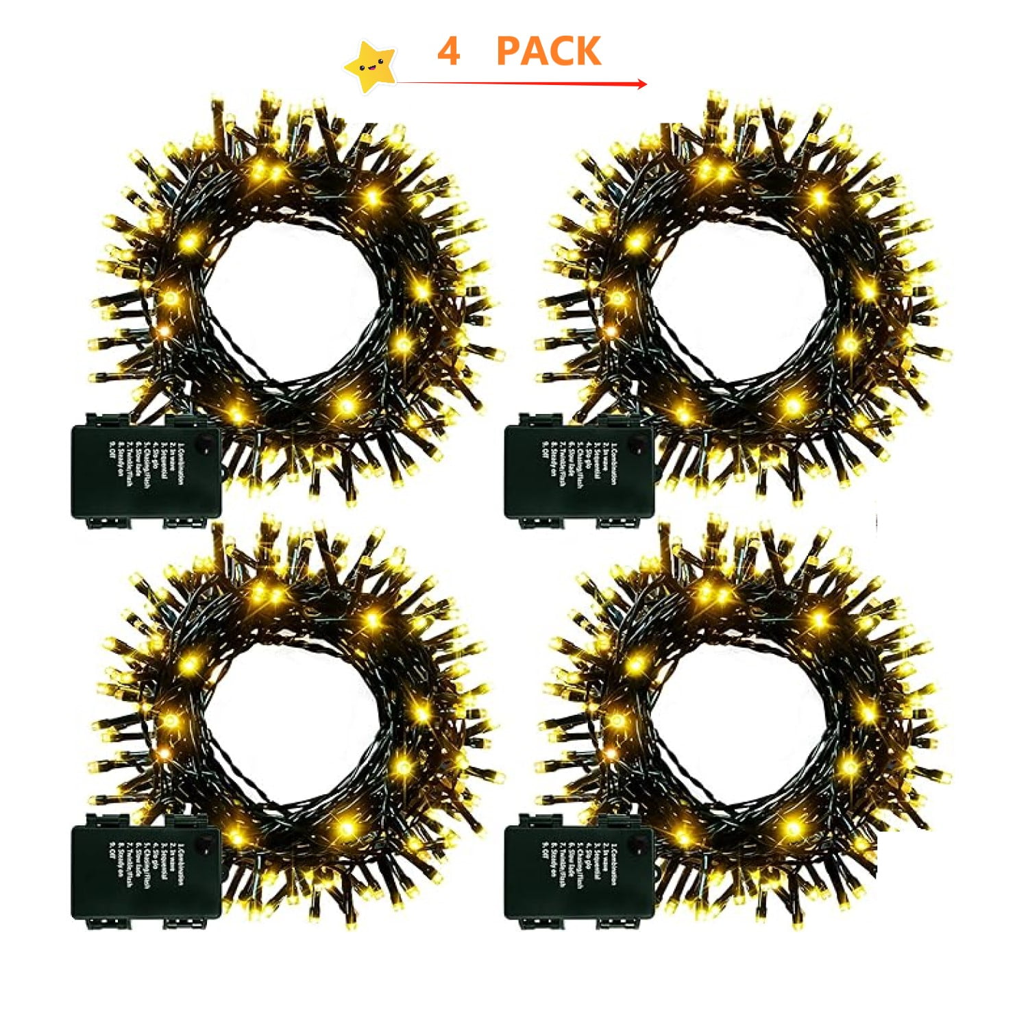 4 Pack Christmas Tree String Lights Christmas Fairy Lights Warm White ...