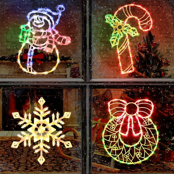4 Pack Christmas Window Silhouette Lights Decorations, Lighted Wreath ...
