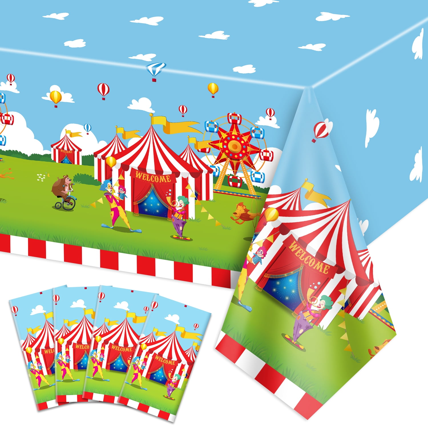 4 Pack Circus Theme Tablecloths, 51x87'' Carnival Plastic Disposable ...