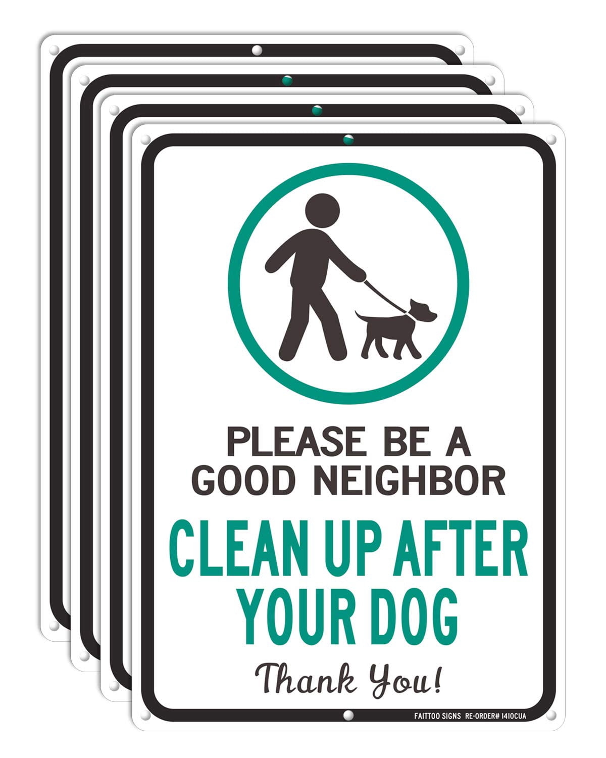 (4 Pack) Clean Up After Your Dog Signs, Please Be a Good Neighbor Clean ...