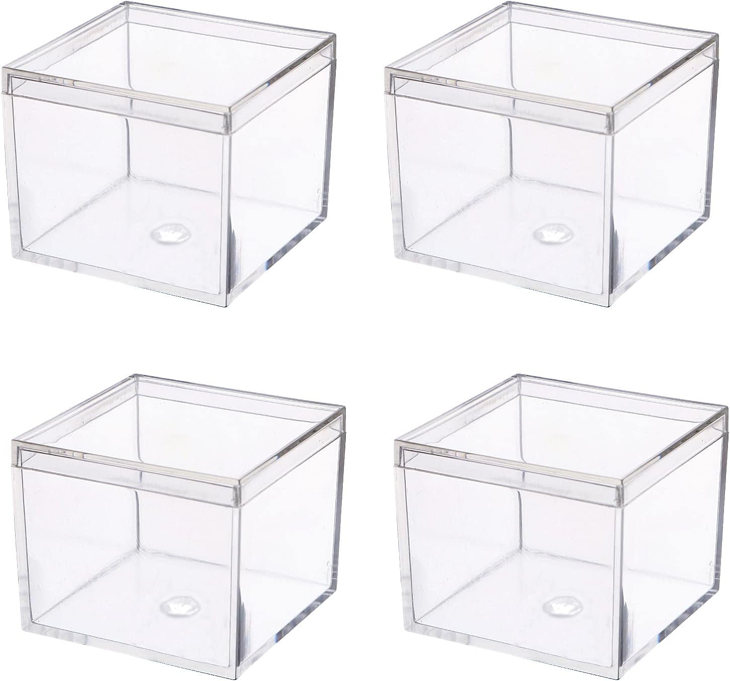 4 Pack Clear Acrylic Box with Lid, 4x4x4 inches Clear Plastic Box for ...