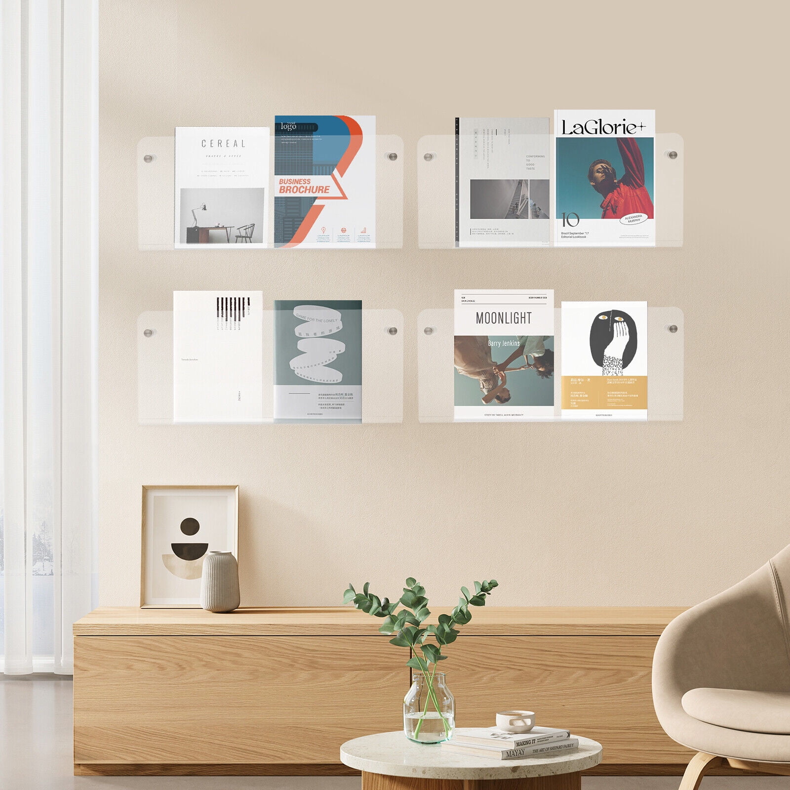 4 Pack Clear Acrylic Brochure Holder Wall Mount Hanging Magazine ...