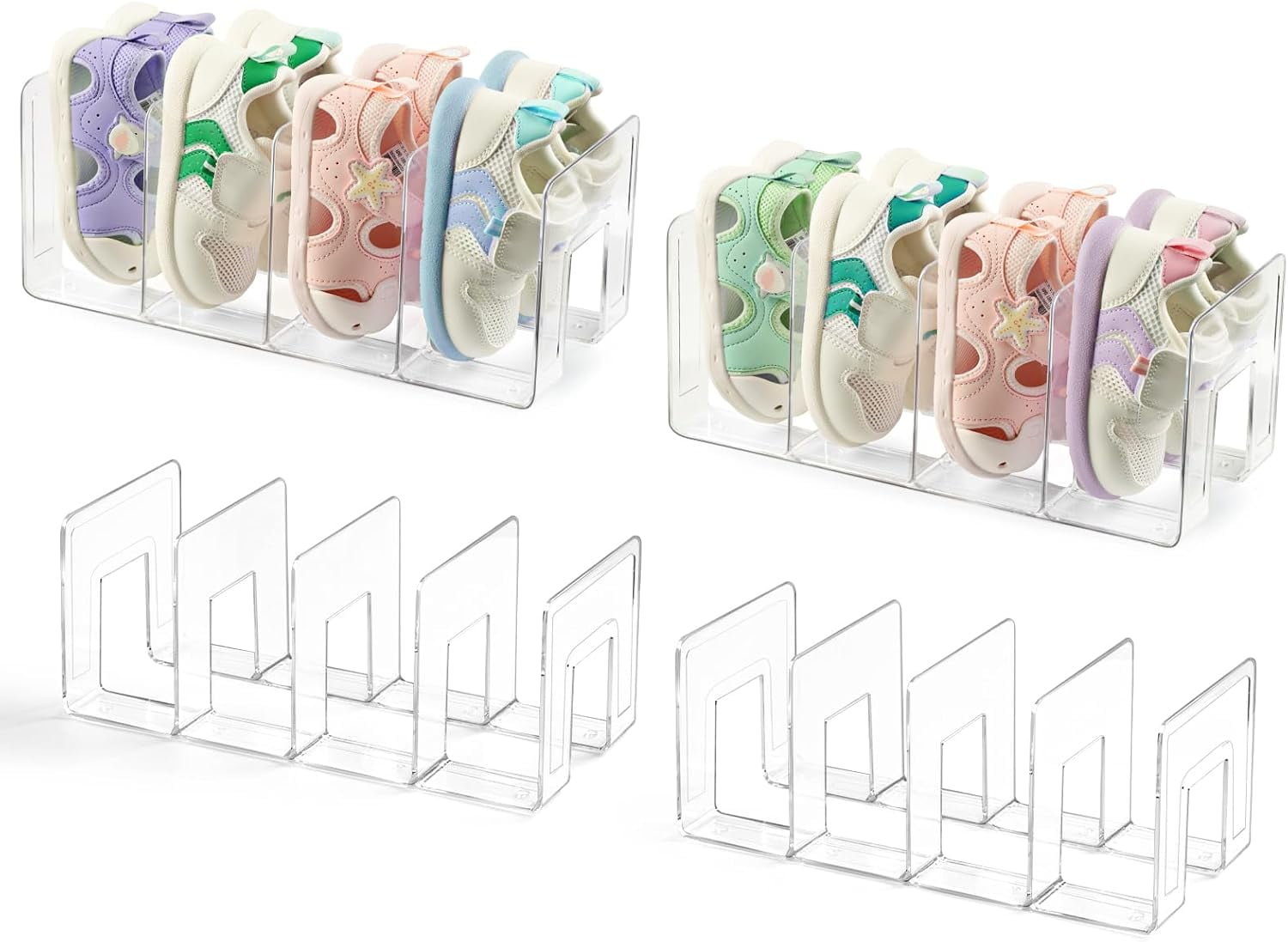 4 Pack Clear Acrylic Kids Shoe Rack for Closet Organizers and Storaget ...