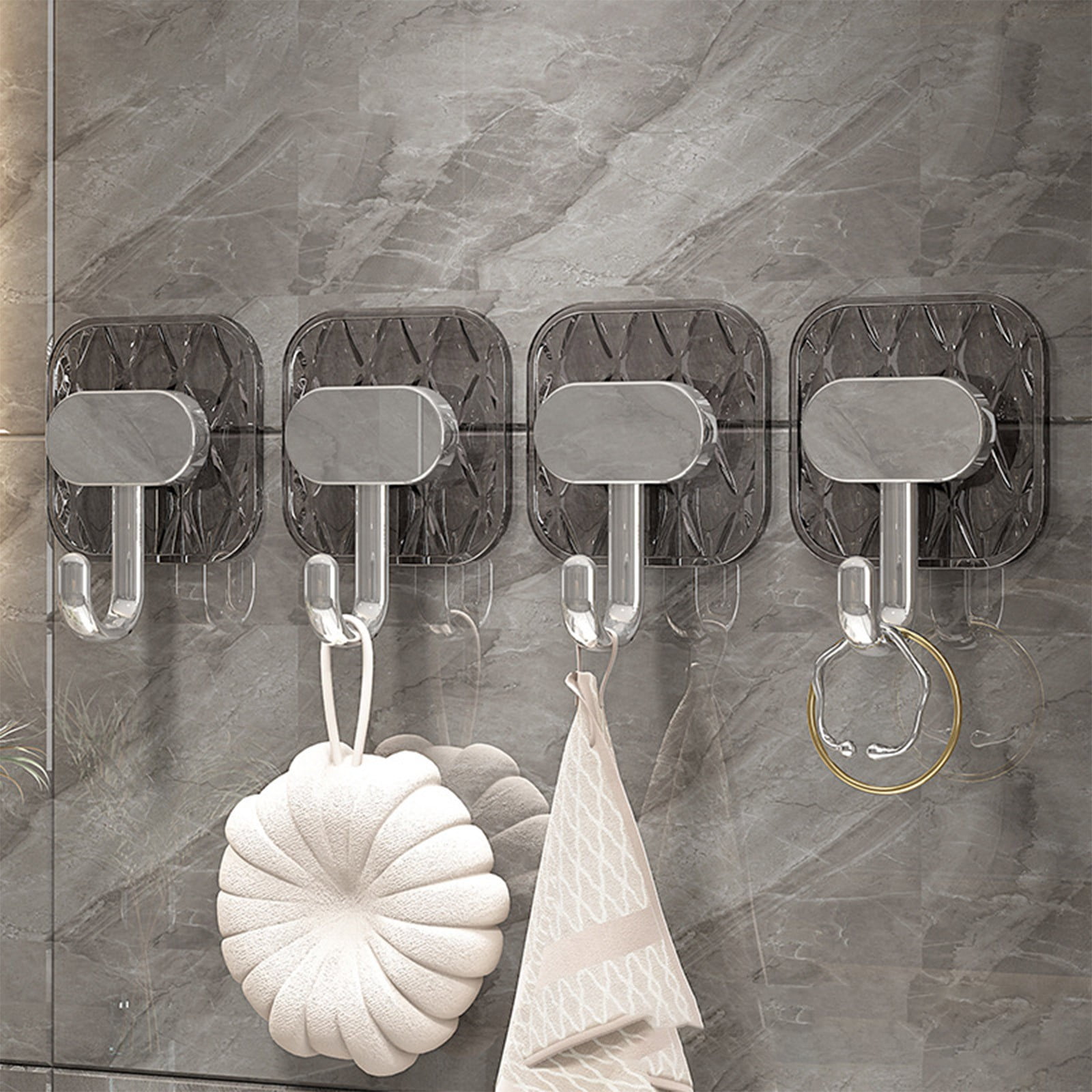 4-Pack Clear Adhesive Hooks - No Drill Wall Mount | Strong Load-Bearing Hooks for Bathroom ...