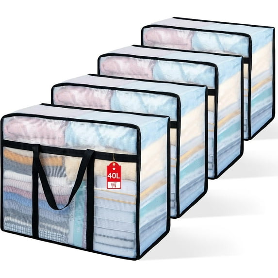 4 Pack Clear Blanket Storage Bags, Plastic Comforter Clothes Storage ...