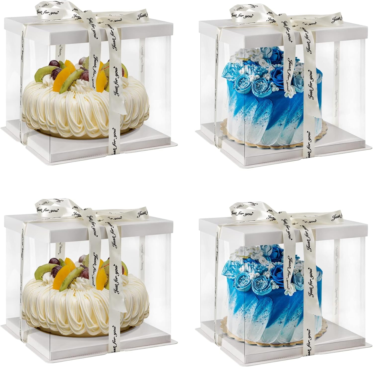 4 Pack Clear Cake Box Carrier 10" X 10" X 9" Cake Packaging Container ...