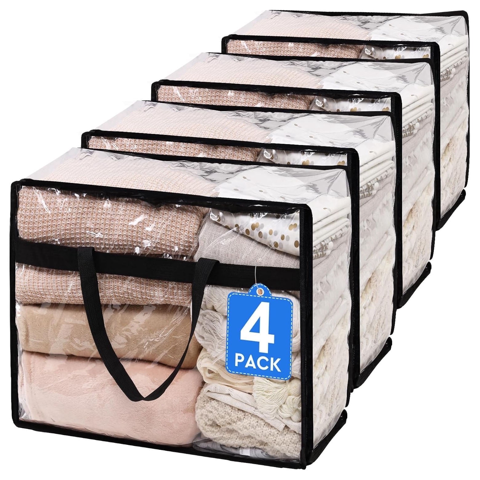 4 Pack Clear Clothes Storage Bags, 40L Plastic Blanket Storage Bag with ...