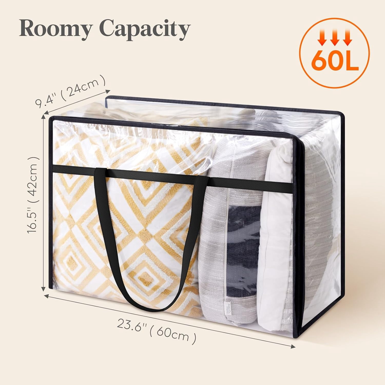 4 Pack Clear Clothes Storage Bags, 60L Plastic Blanket Storage Bag with ...