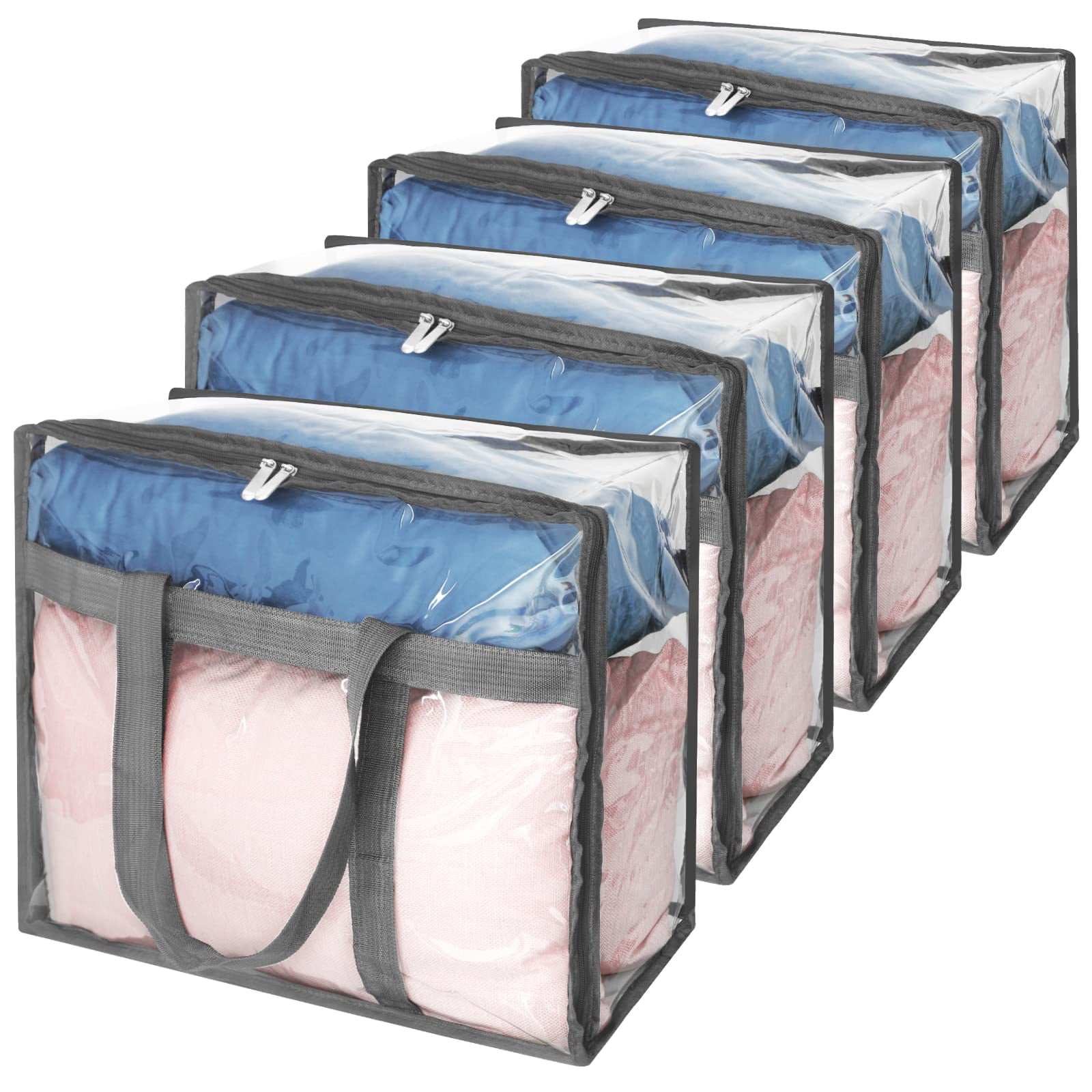 4 Pack Clear Clothes Storage Bags Vinyl Organizers with Sturdy Zippers ...