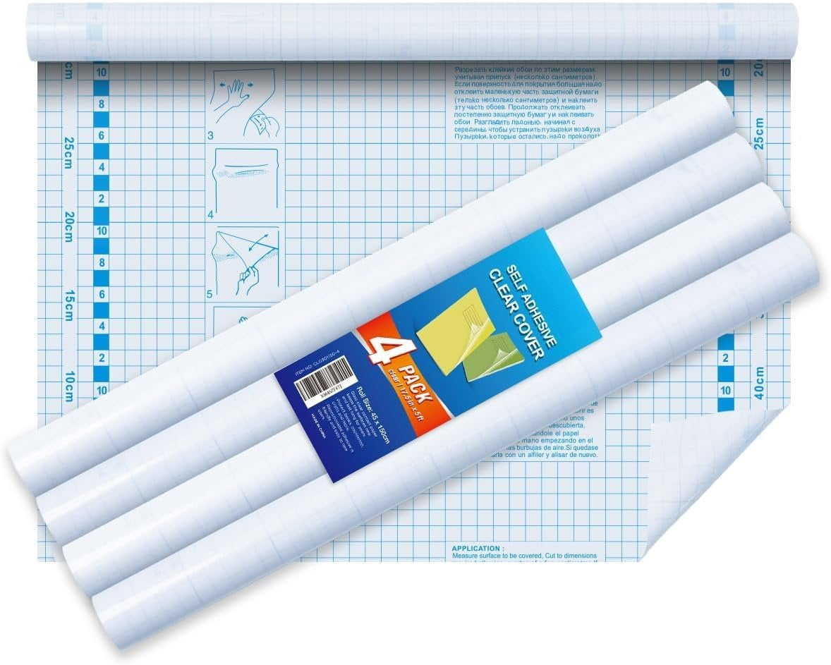 4 Pack Clear Contact Paper Roll for Books, 17.5in x 5ft Clear Self ...
