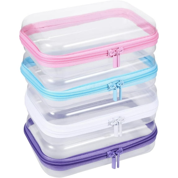 4 Pack Clear Hard Shell Zipper Case, 4x7.5" Plastic Clear Storage ...