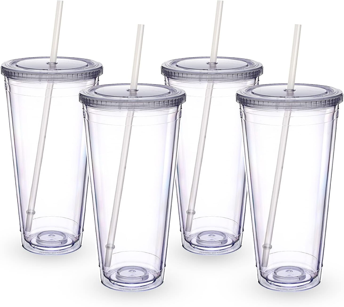 4 Pack Clear Insulated Tumblers, Plastic Tumbler Cups, Double Wall ...