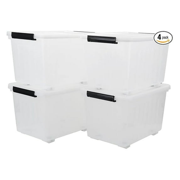 4-Pack Clear Large Plastic Storage Box with Wheels, 70 L Latching ...