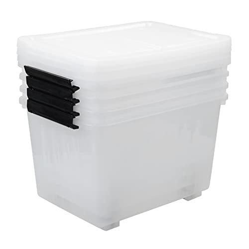 4-Pack Clear Large Plastic Storage Box with Wheels, 70 L Latching ...