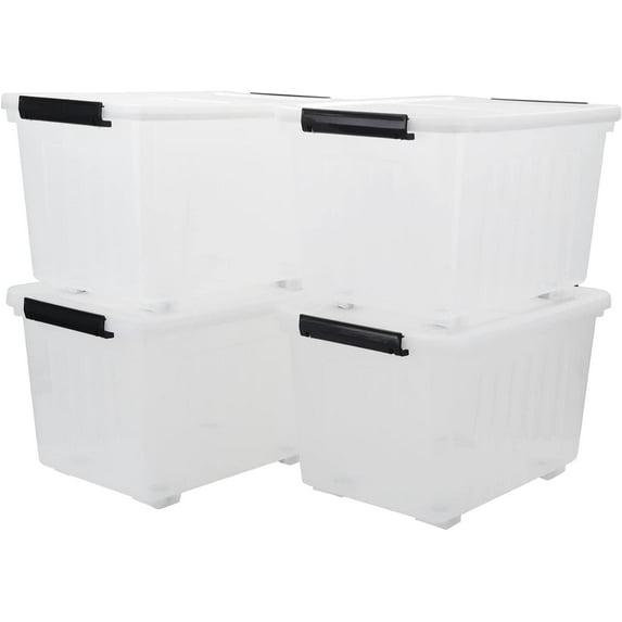 4-Pack Clear Large Plastic Storage Box with Wheels, 70 L Latching ...