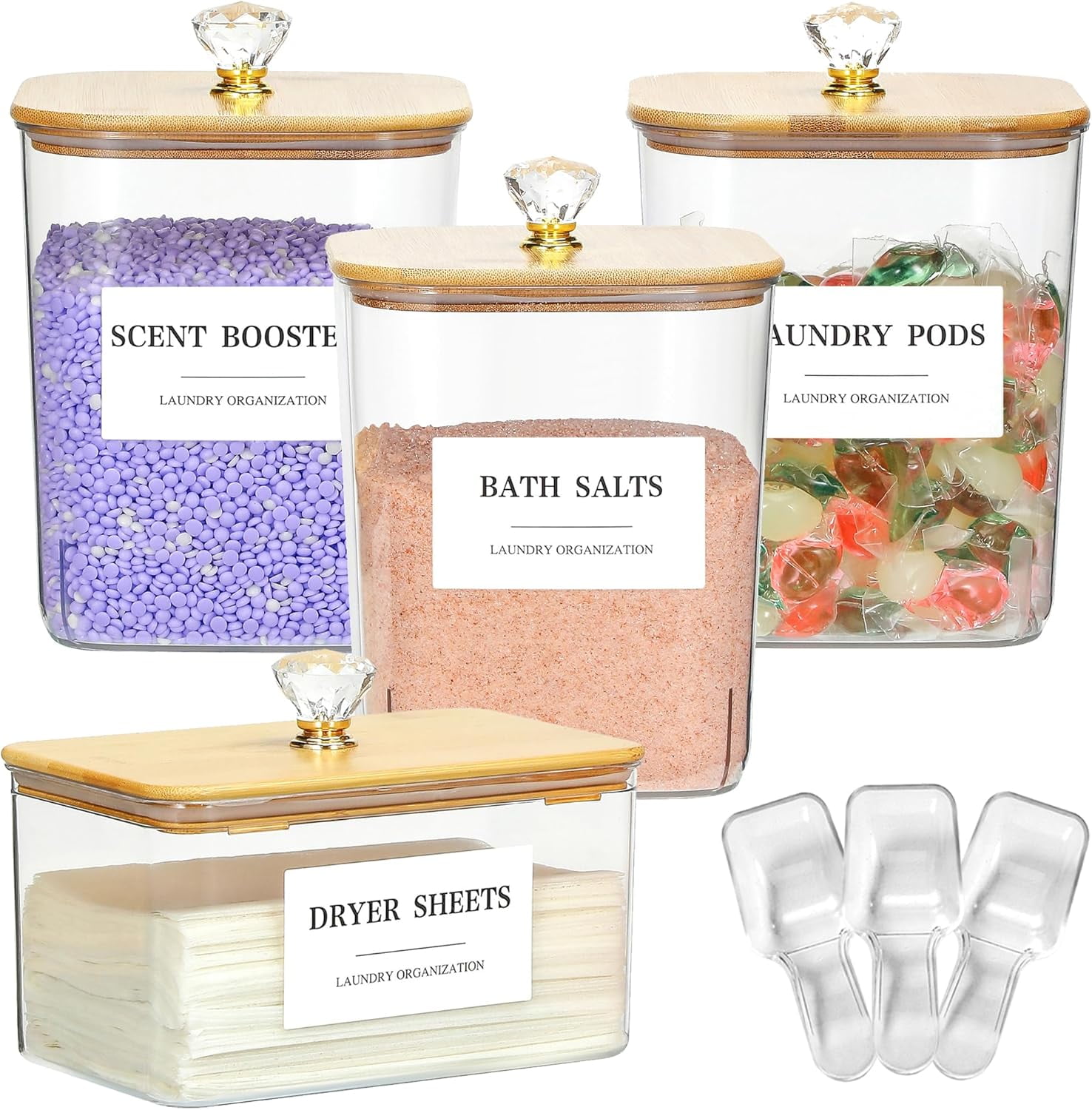 4 Pack Clear Laundry Pods Container & Dryer Sheet Holder Set with Lid ...