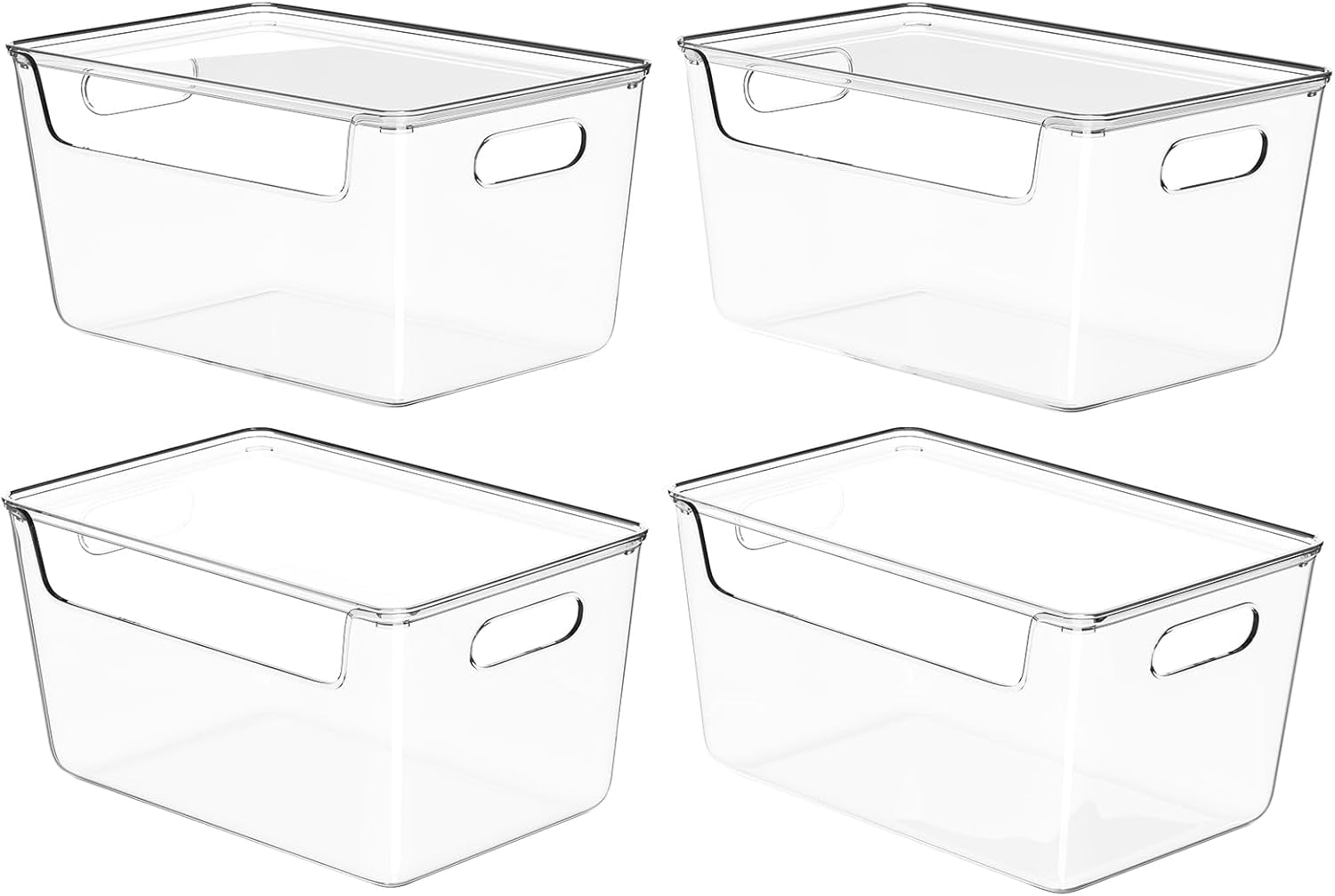 4 Pack Clear Pantry Storage Bins with Lids, Stackable Plastic Storage ...