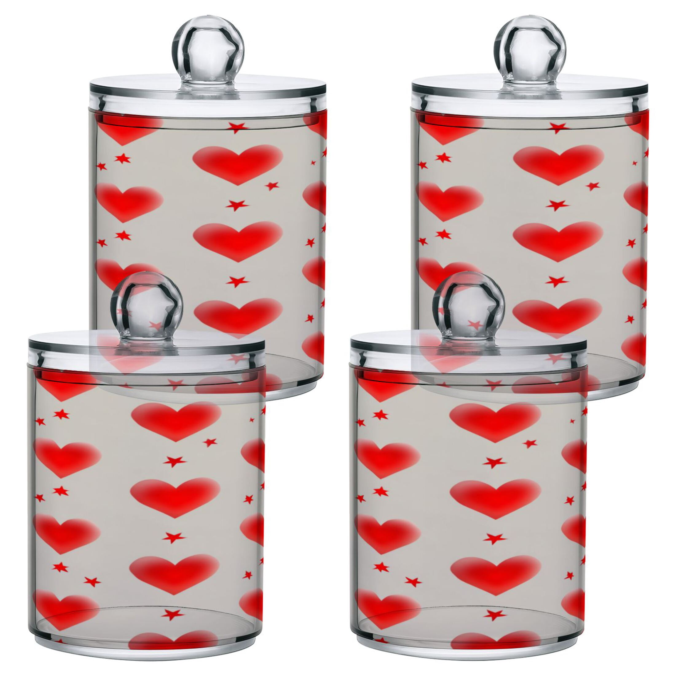 4 Pack Clear Plastic Bathroom Canisters Blush Red Love Design Storage ...
