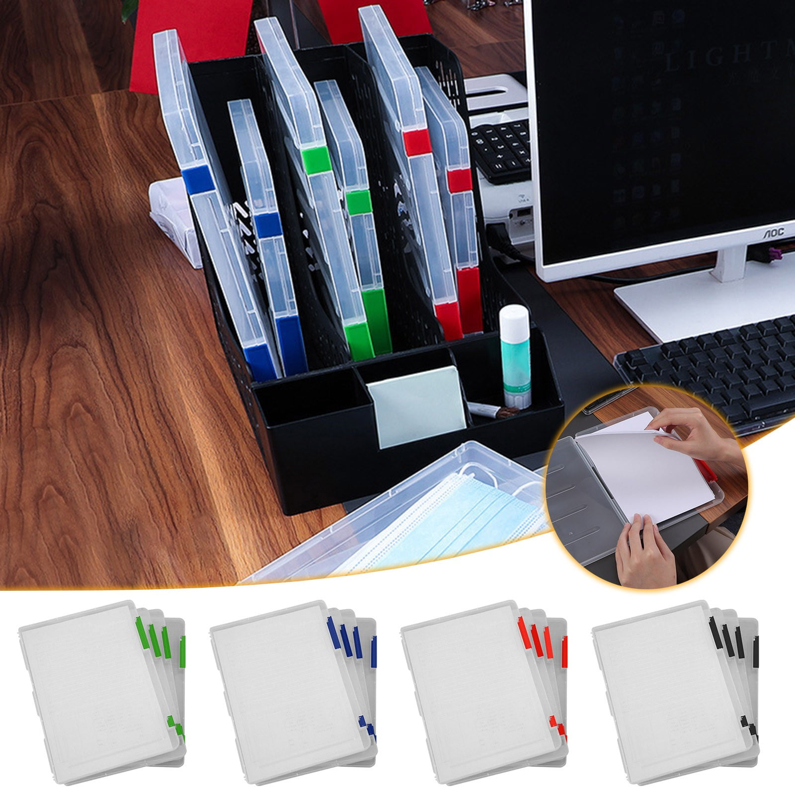 4-Pack Clear Plastic File Storage Boxes - Stackable Document Organizer ...