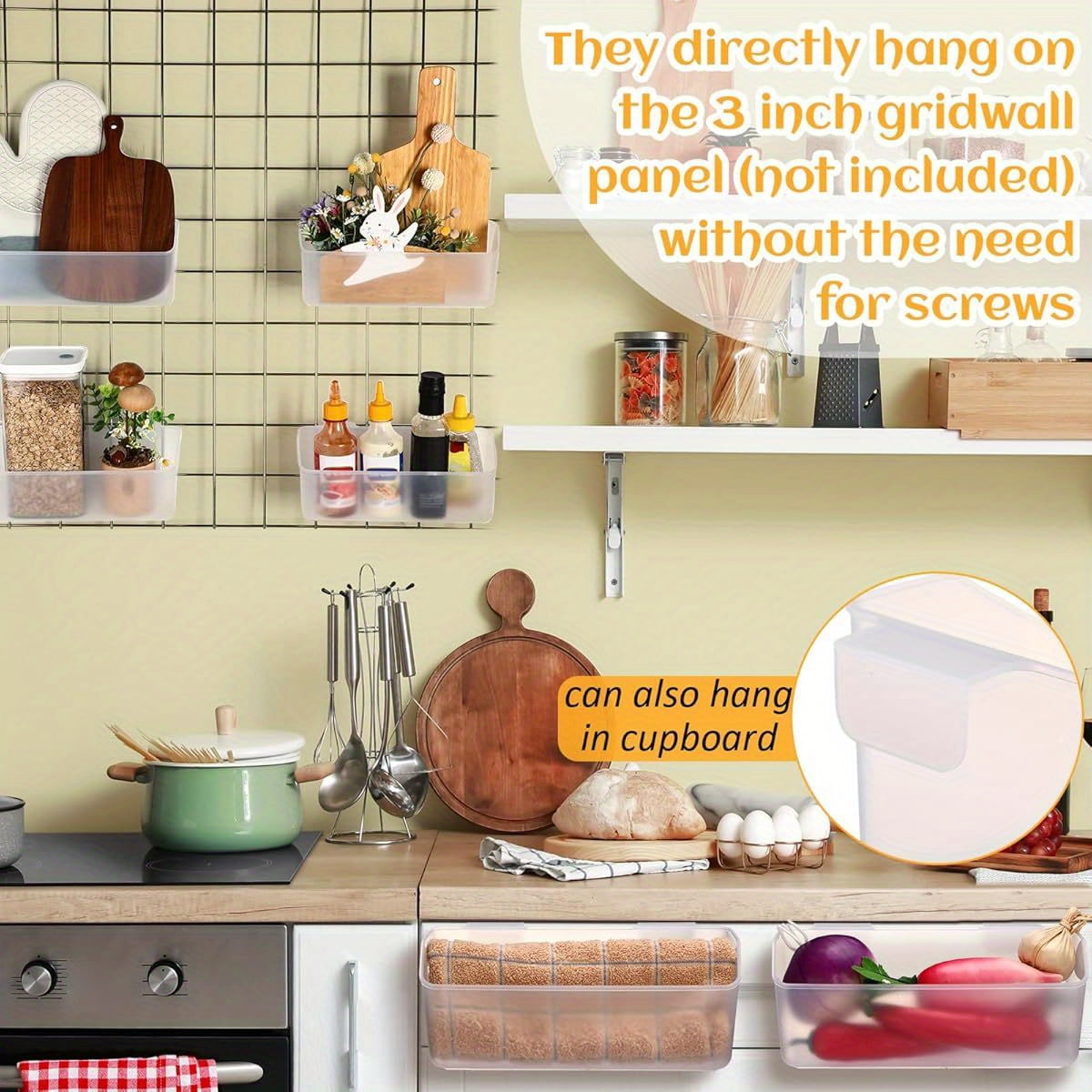 4-Pack Clear Plastic Gridwall Bins - Heavy Duty 3-Inch Panel Storage ...