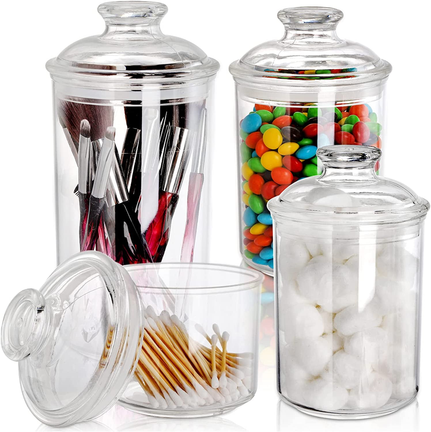 4 Pack Clear Plastic Jars, Plastic Storage Jars with Lids, Dressing ...