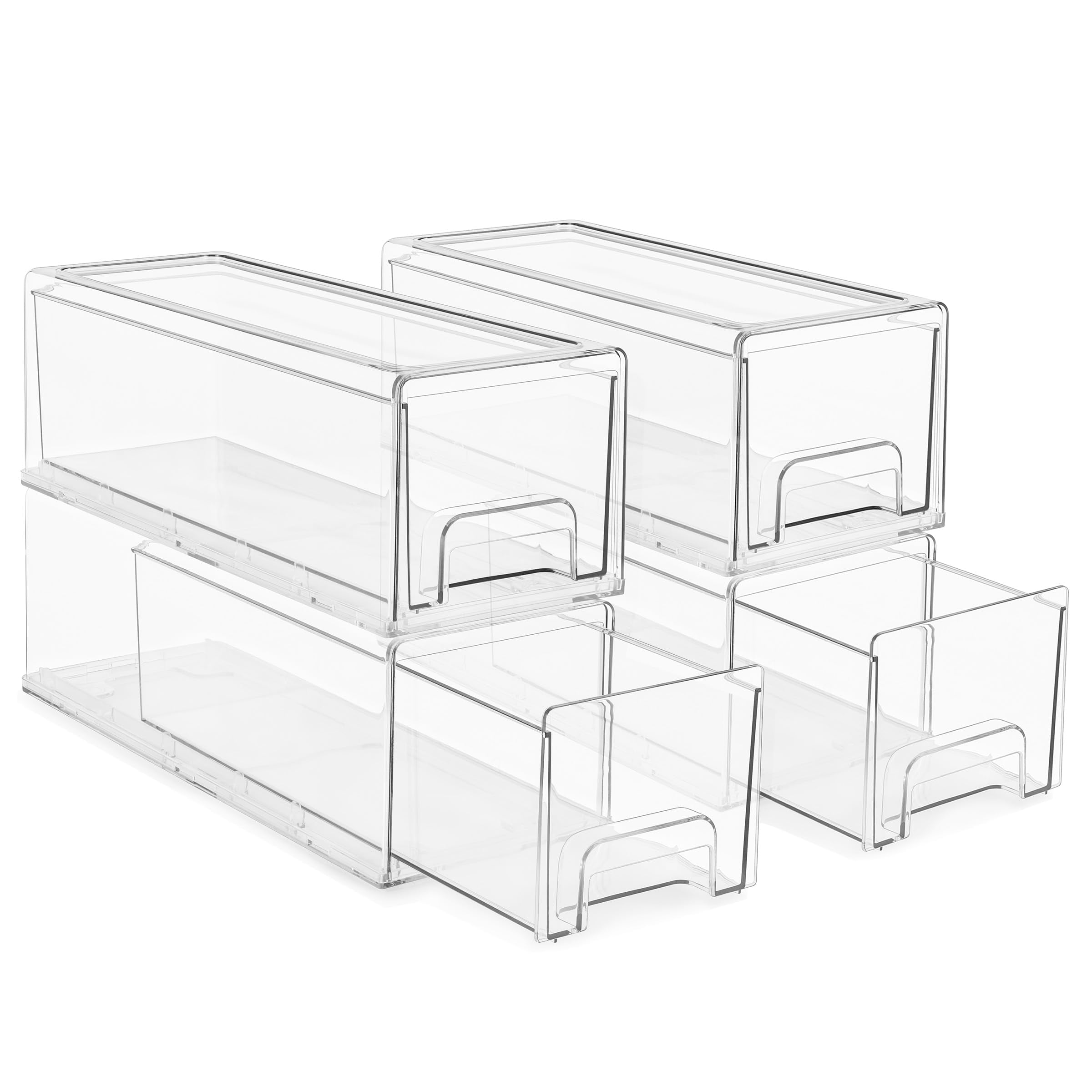 4-Pack Clear Plastic Stackable Drawers, Slide-Out Storage Bins with ...