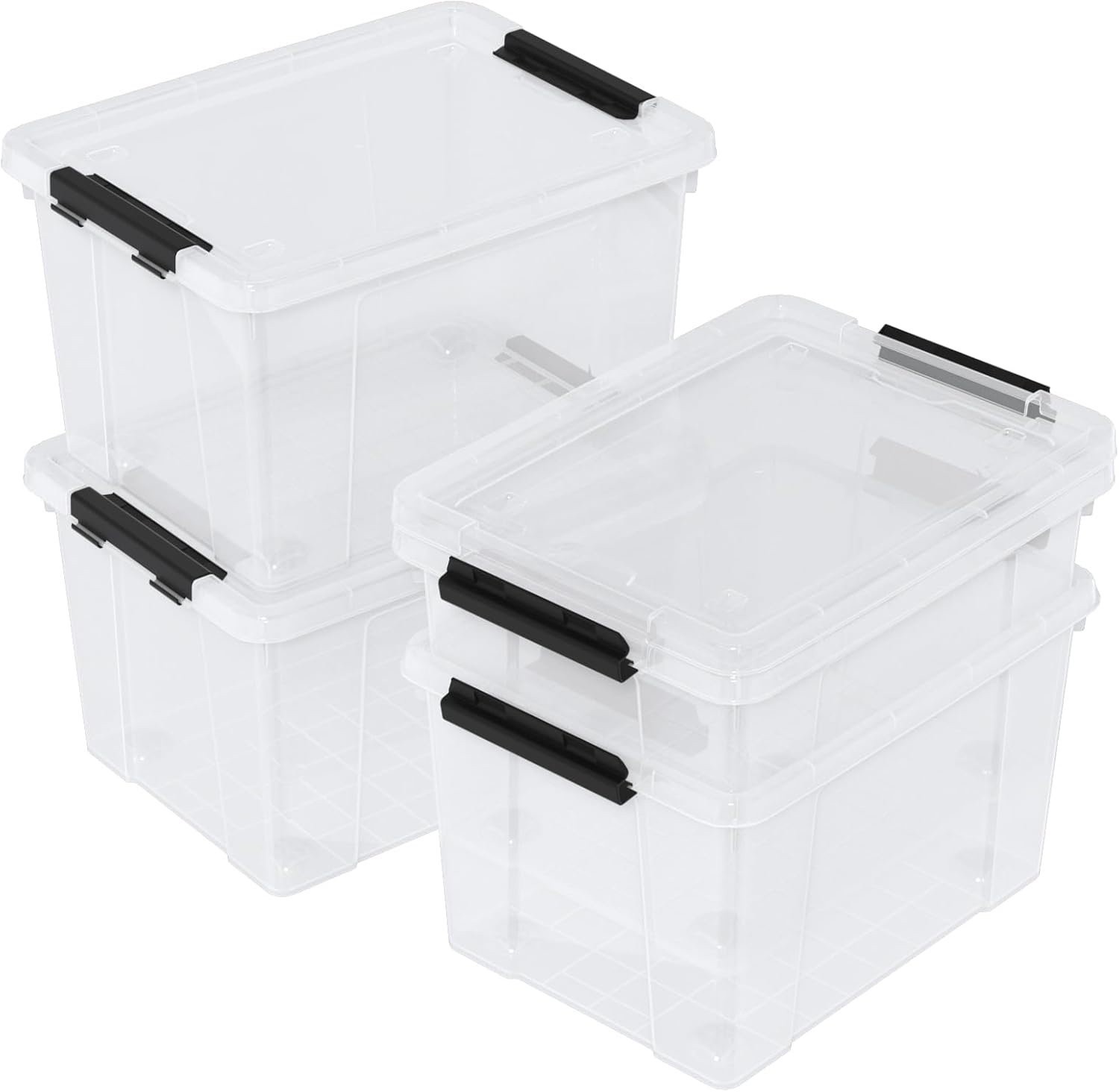 4-Pack Clear Plastic Storage Box with Lid and Wheel, 50 L Large Plastic ...