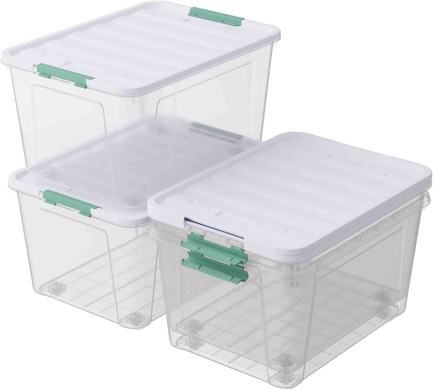 4-Pack Clear Plastic Storage Box with Wheels, 85 Quart Large Plastic ...