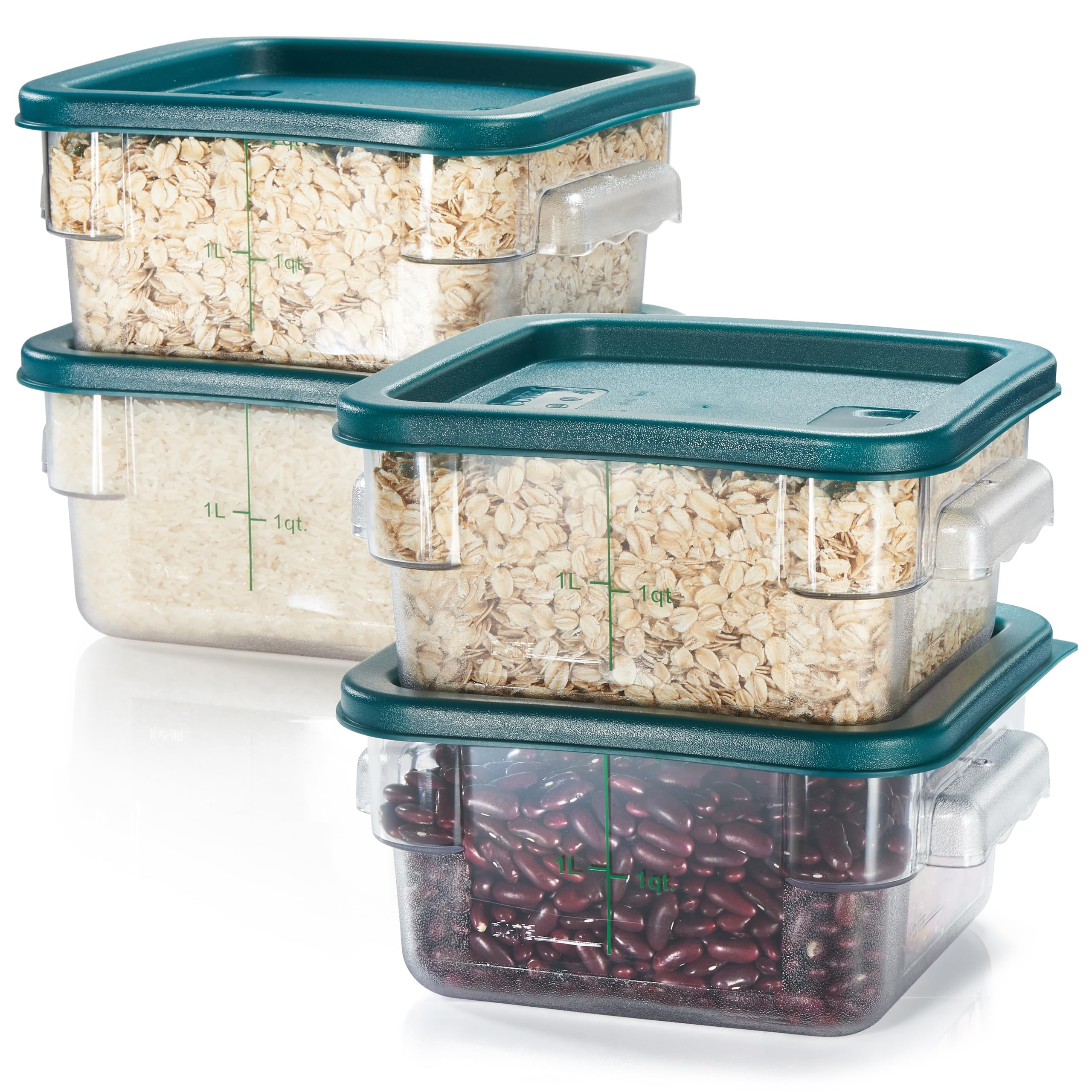 4 Pack Clear Polycarbonate Food Storage Containers with Green Lids, 2.0 ...