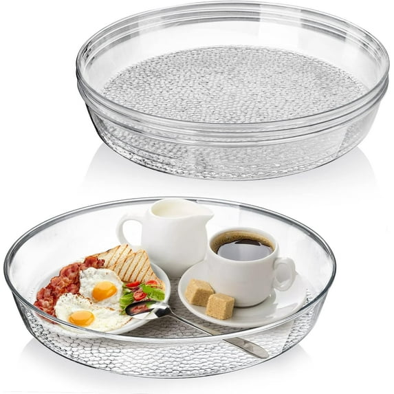 4 Pack Clear Serving Tray, 12 Inch Round Plastic Platter, Deep Spill ...