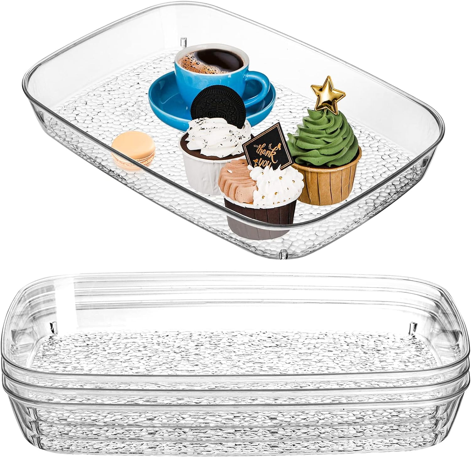 4 Pack Clear Serving Tray, 15 x 10 Inch Deep Serving Platter, Spill ...