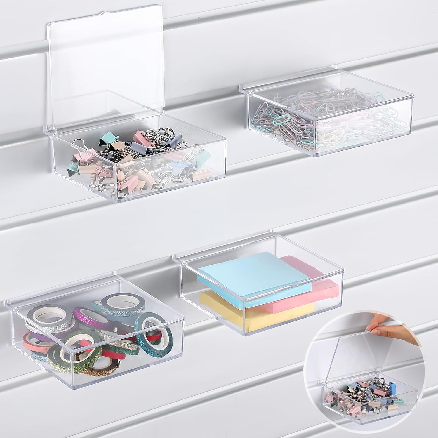 4 Pack Clear Slatwall Bins with Lids, Square Plastic Bins Wall Mount ...